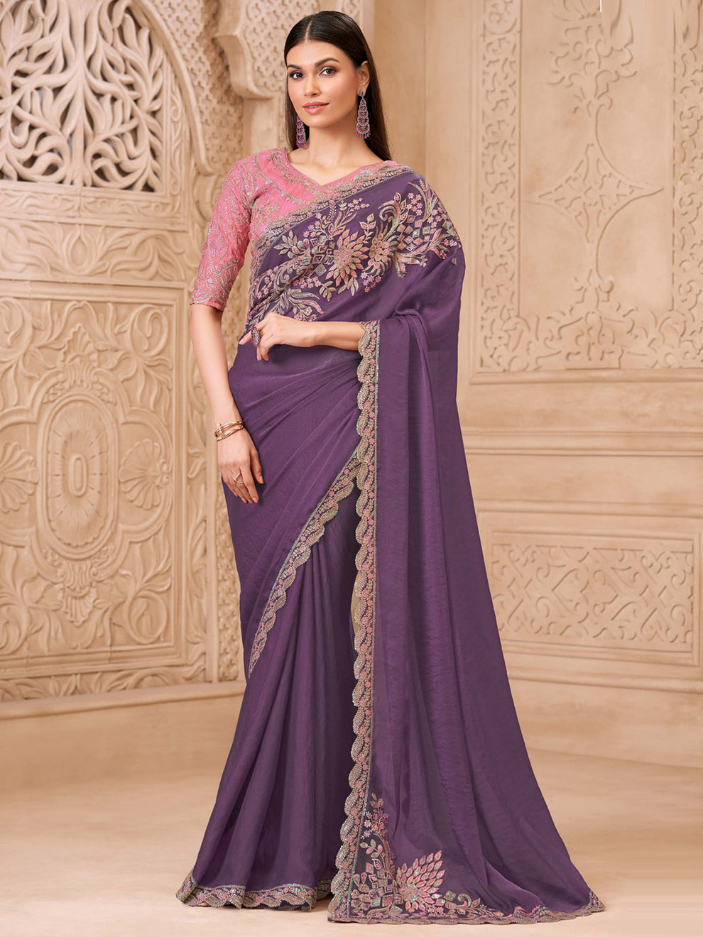Soft Sparkle Georgette with Embroidered Saree-32012 – Saundaryam Fashions