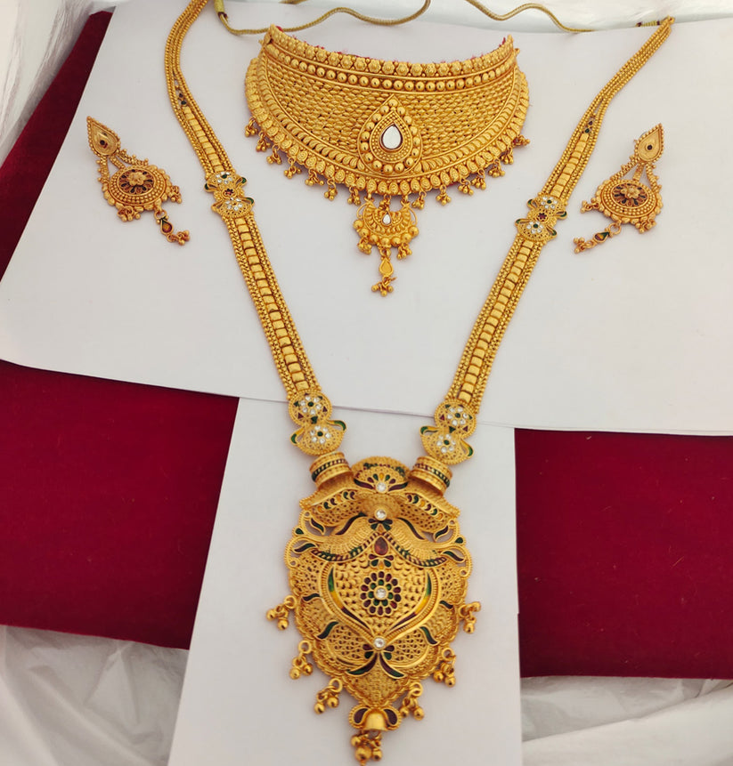 Traditional High Quality Gold Rajputi Necklace Set With Long Golden Ra ...