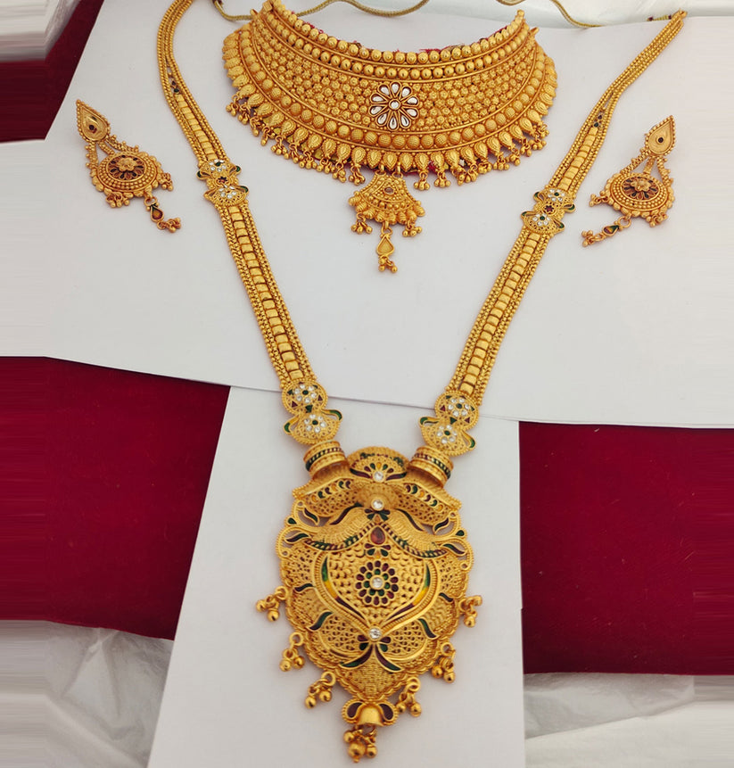 Traditional High Quality Gold Rajputi Necklace Set With Long Golden Ra ...