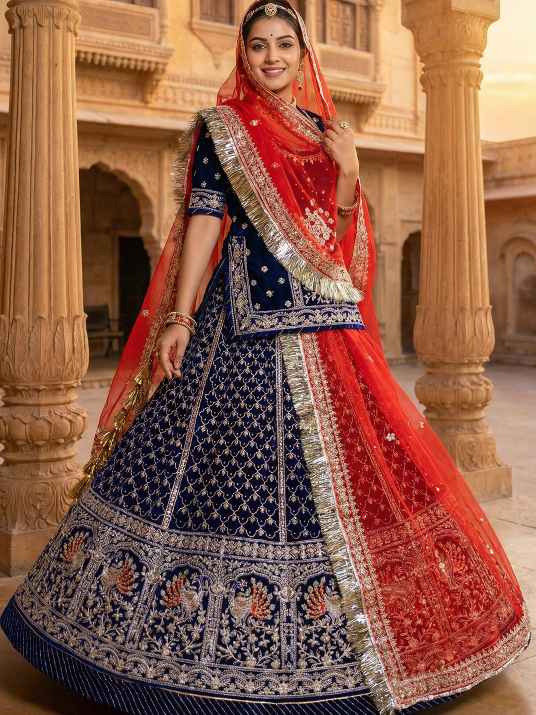 Blue Velvet Festival wedding Rajputi Poshak with Codding work-91758 ...