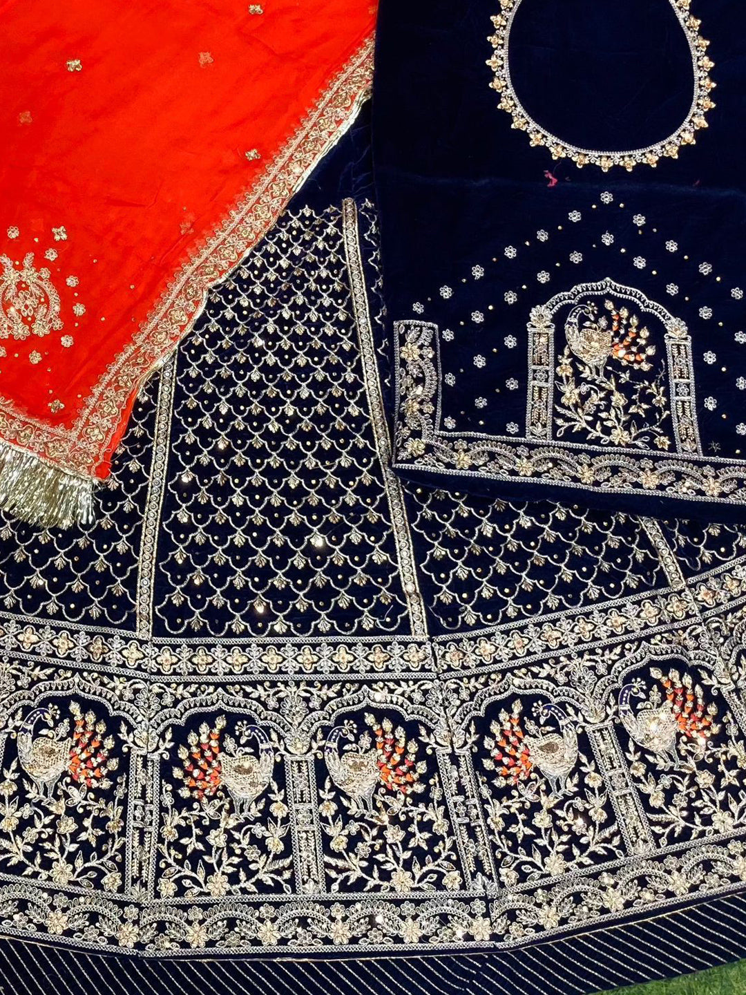 Blue Velvet Festival wedding Rajputi Poshak with Codding work-91758 ...